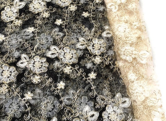 Golden Corded Lace Fabric Retro Gold Embroidery Floral Lace - Etsy