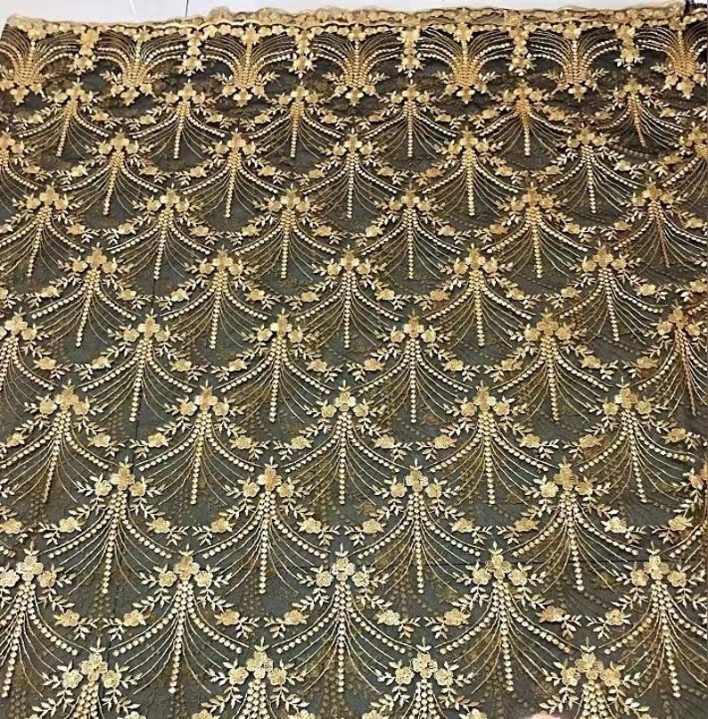 Vintage Gold Lace Fabric, Golden Embroidery Mesh Lace Fabric, Soft ...