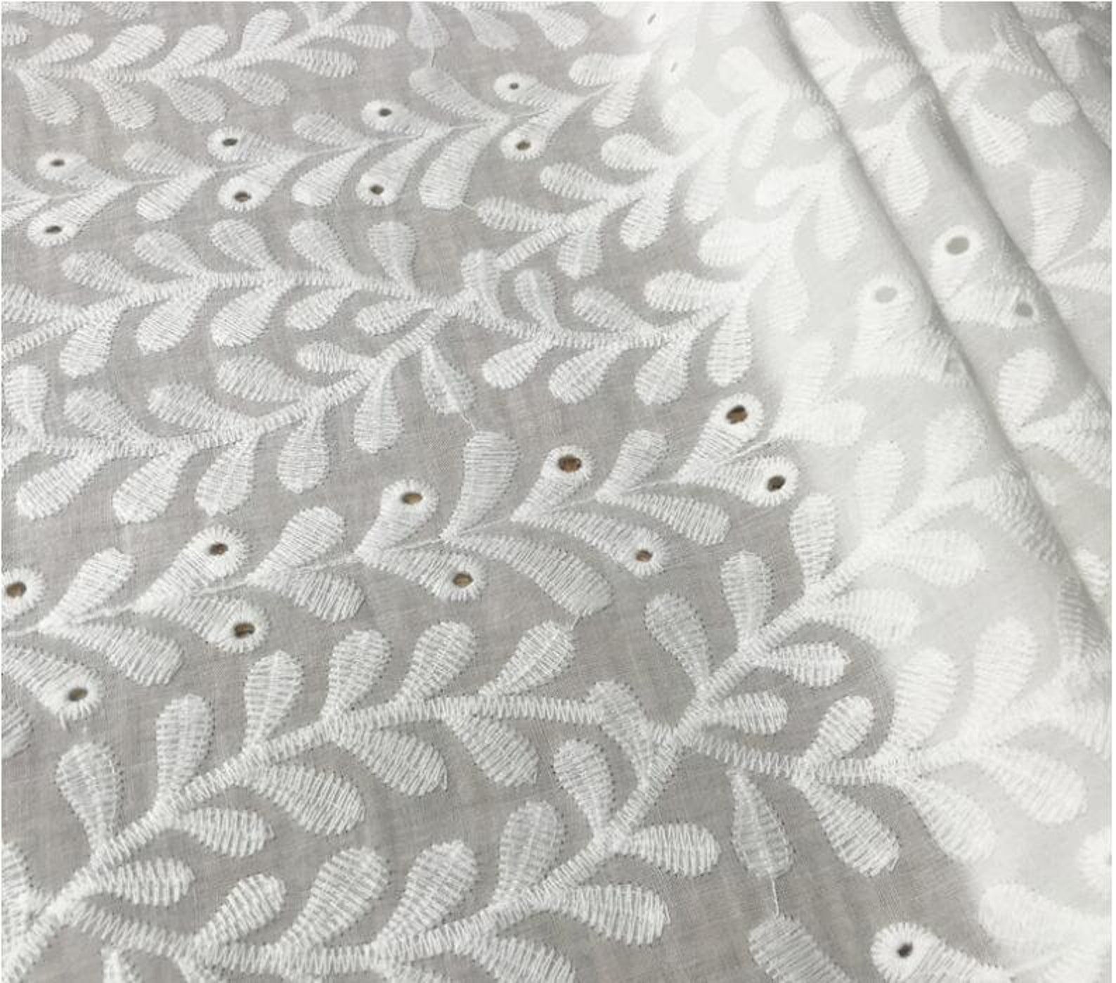 Leaf Pattern Cotton Lace Fabric, Cotton Embroidered Lace Fabric, Eyelet ...