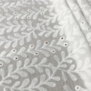 Leaf Pattern Cotton Lace Fabric, Cotton Embroidered Lace Fabric, Eyelet ...