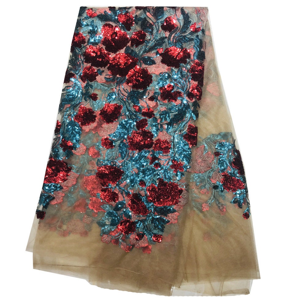 5 Yards Red Rose Lace Fabric Gorgeous Sequined Floral Tulle - Etsy