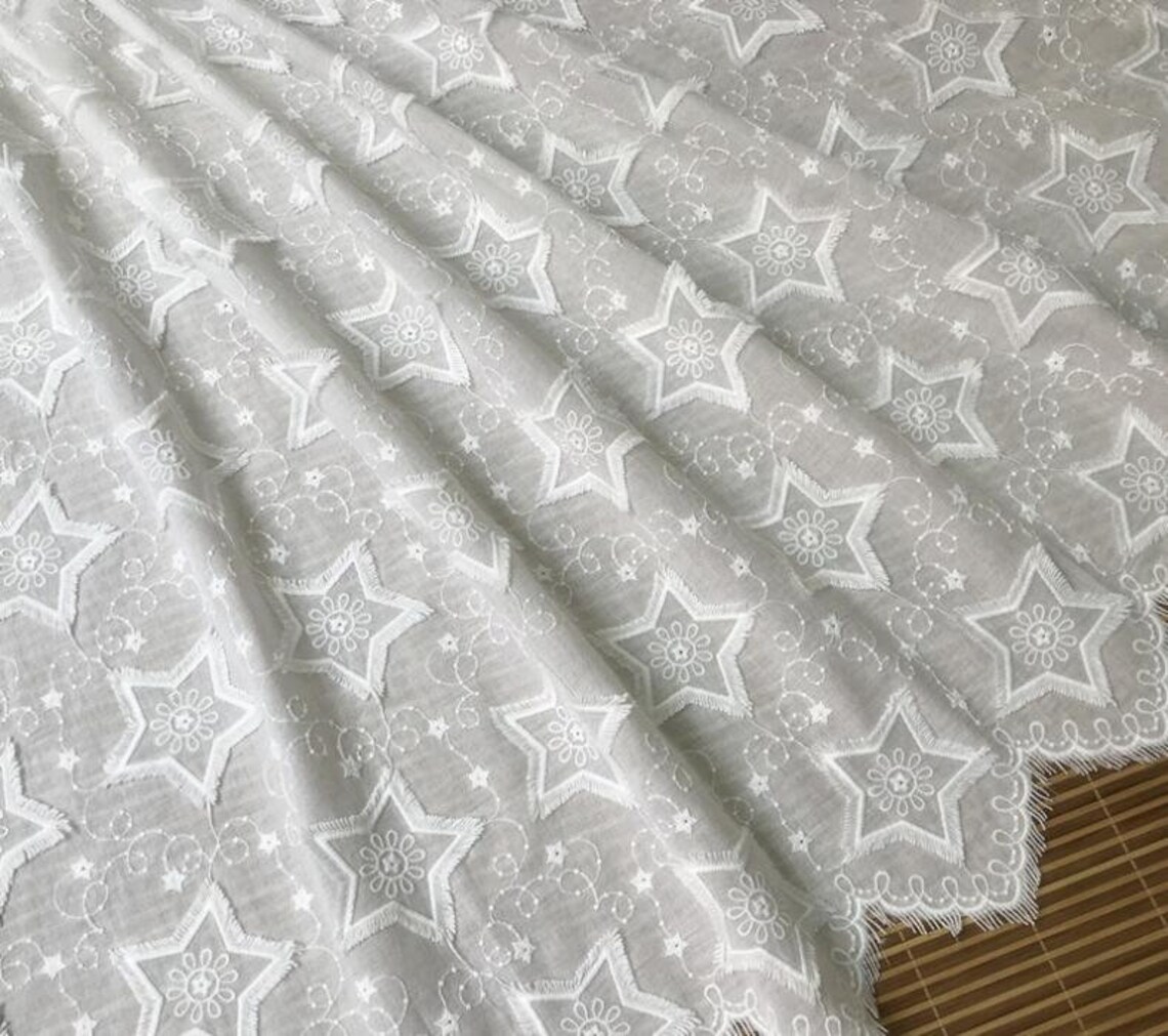 Off White 3D Stars Cotton Fabric With Bilateral Scalloped for - Etsy