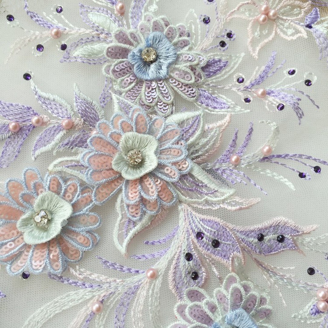 Exquisite 3D Flower Lace Applique - Embroidered Applique With Beaded ...