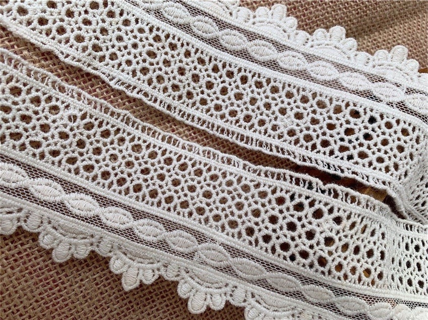 Beige Lace Trim Cotton Lace Fabric Trim Embroidery Lace With | Etsy