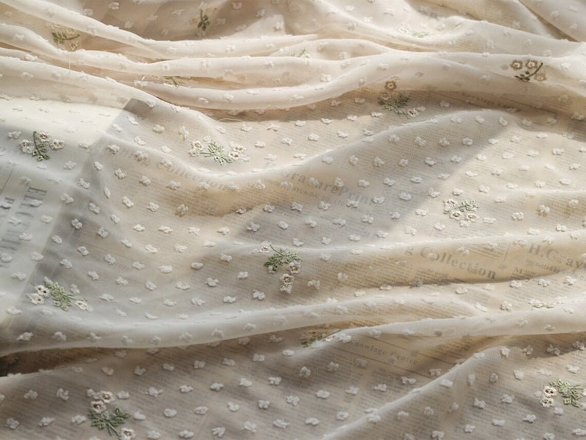 Exquisite Floral Embroidery Chiffon Fabric Polka Dot Flower - Etsy