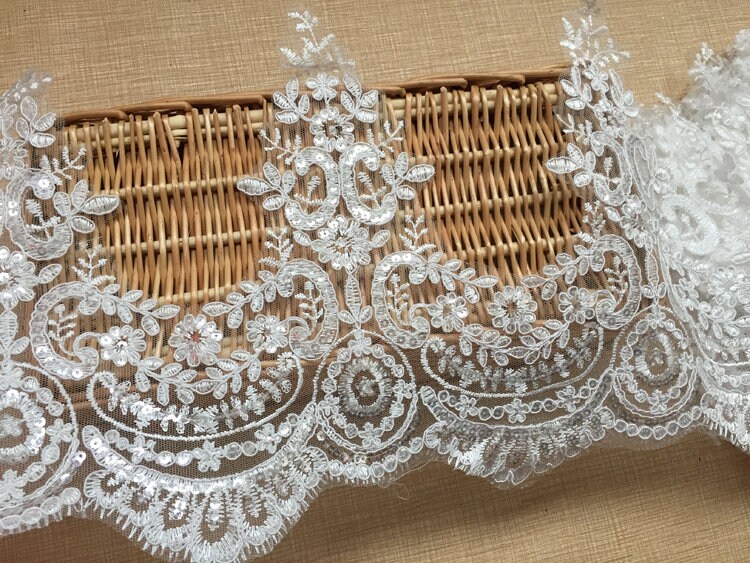 Off White Red Alencon Lace Trim With Sequins And Cord | Etsy