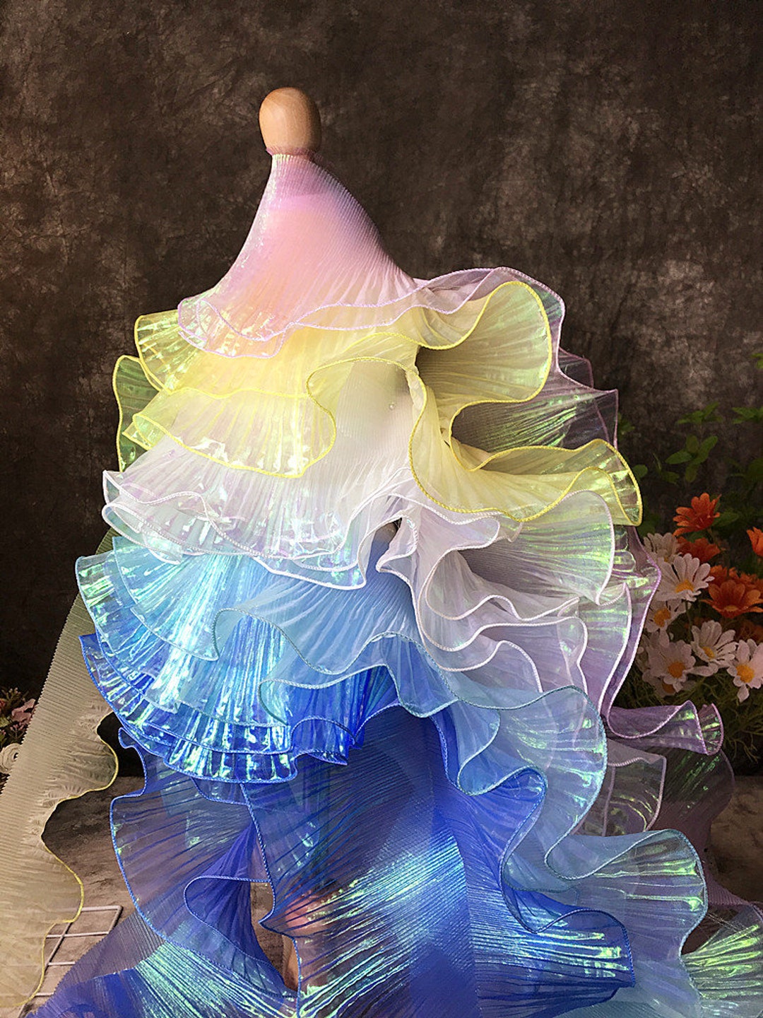 7 Colors Gradient Organza Ruffled Pleated Lace Trim With Wave Pattern ...