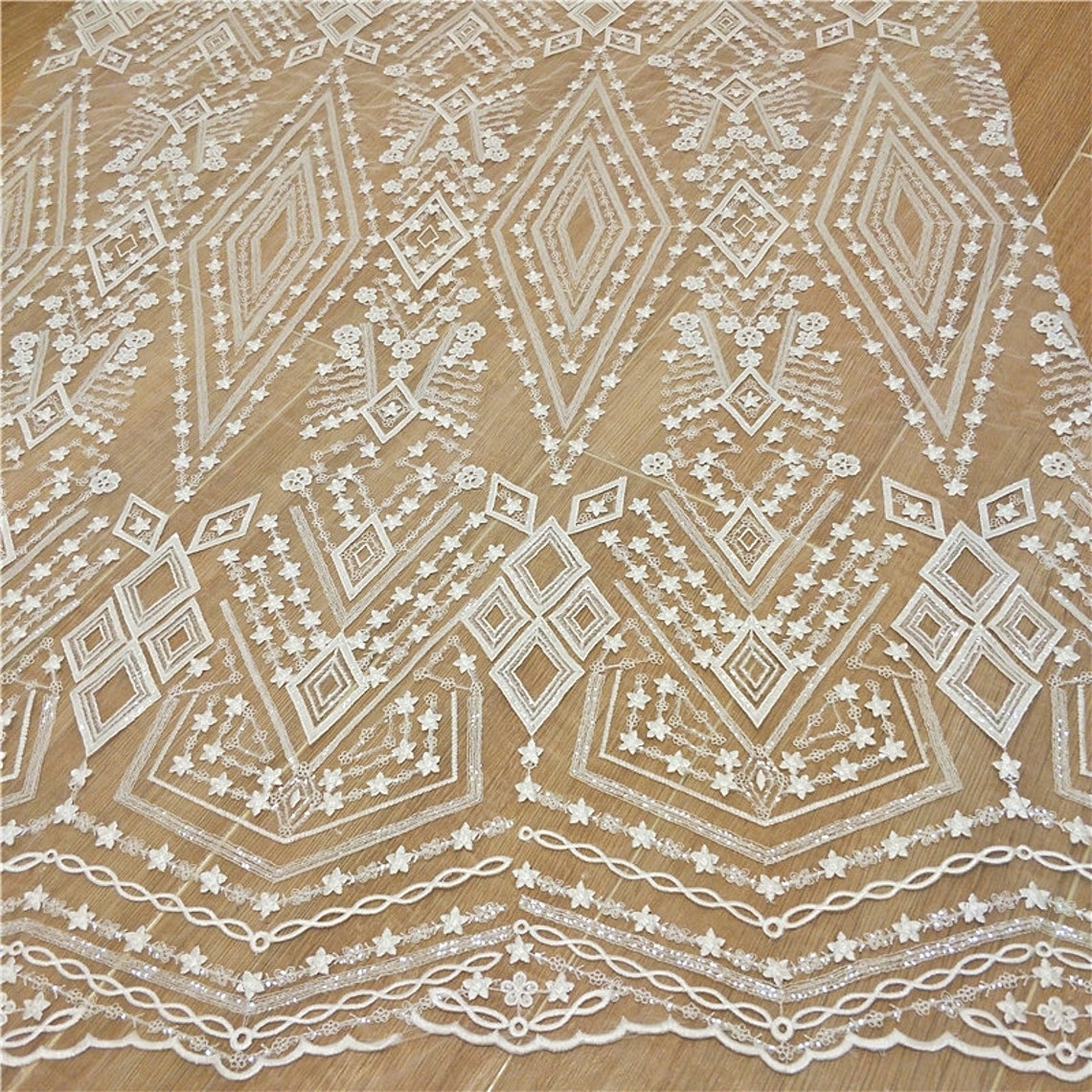 Stars Fabric, off White Geometric Mesh Lace Fabric, Sequined Stars ...