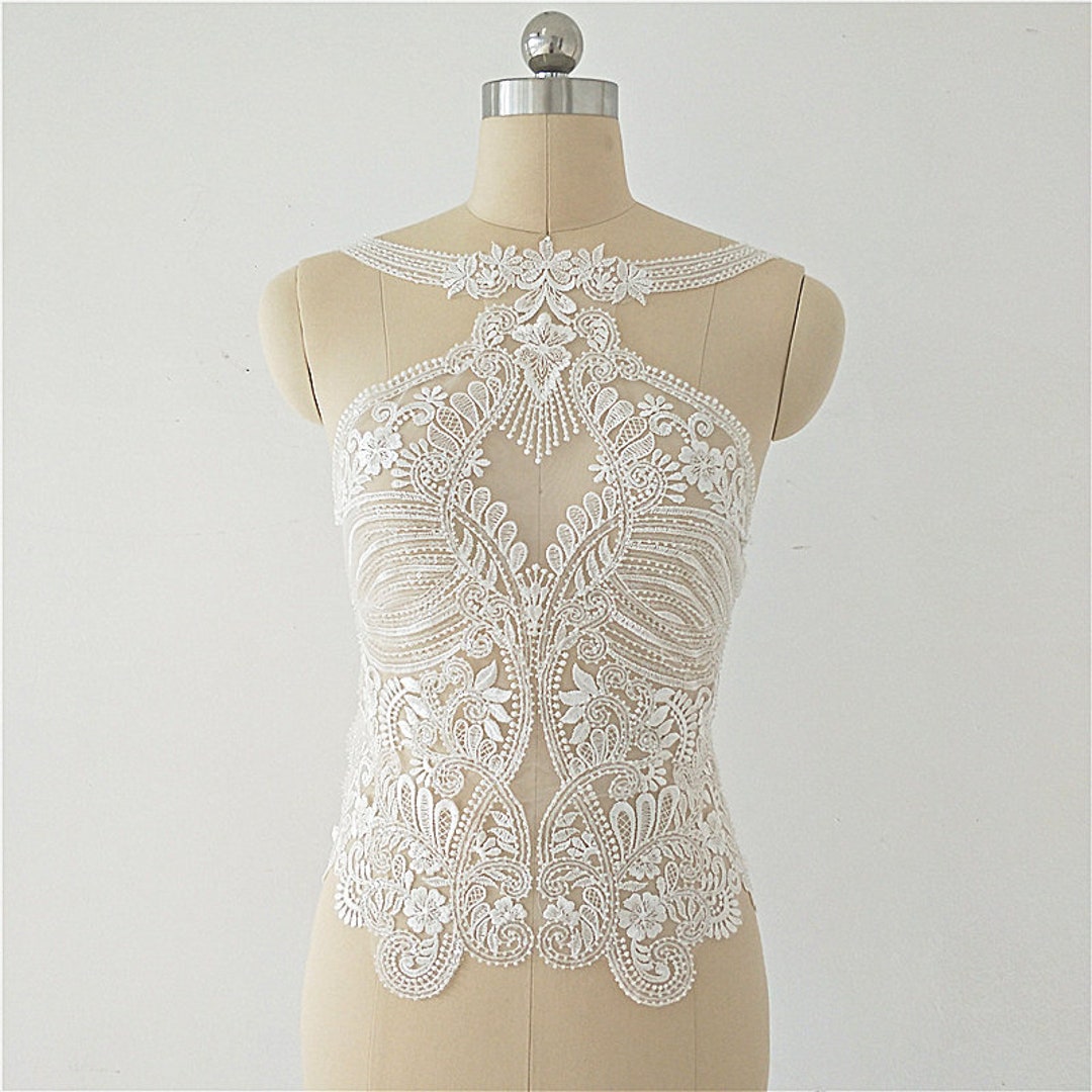 Luxury Beaded Neckline Collar Lace Applique for Bodice, Wedding Dress ...
