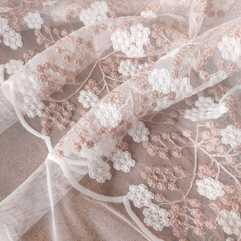 Two-tone Floral Lace Fabric, Embroidery Tulle Fabric, off White-green ...