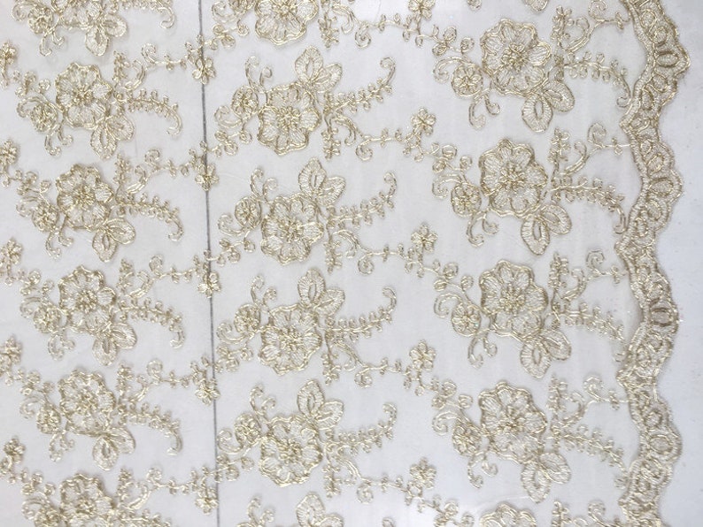 Golden Corded Lace Fabric Retro Gold Embroidery Floral Lace Mesh 49 ...