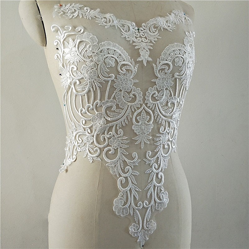 Off White Sew on Sequins Bodice Lace Applique for Haute - Etsy