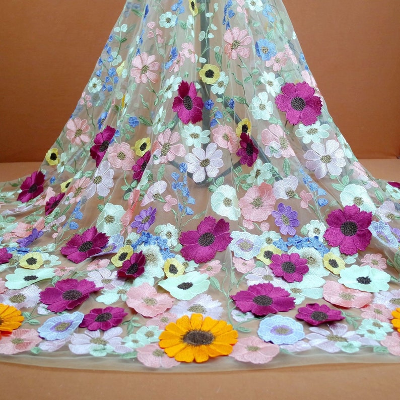12 Colors 3d Flower Embroidered Lace Fabric Colorful Floral - Etsy