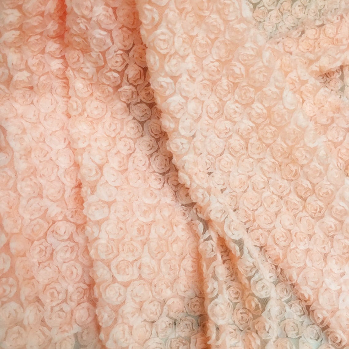 Rosette Flower Fabric, 3D Chiffon Rosette Fabric, Salmon Pink Lace ...