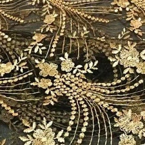 Vintage Gold Lace Fabric, Golden Embroidery Mesh Lace Fabric, Soft ...