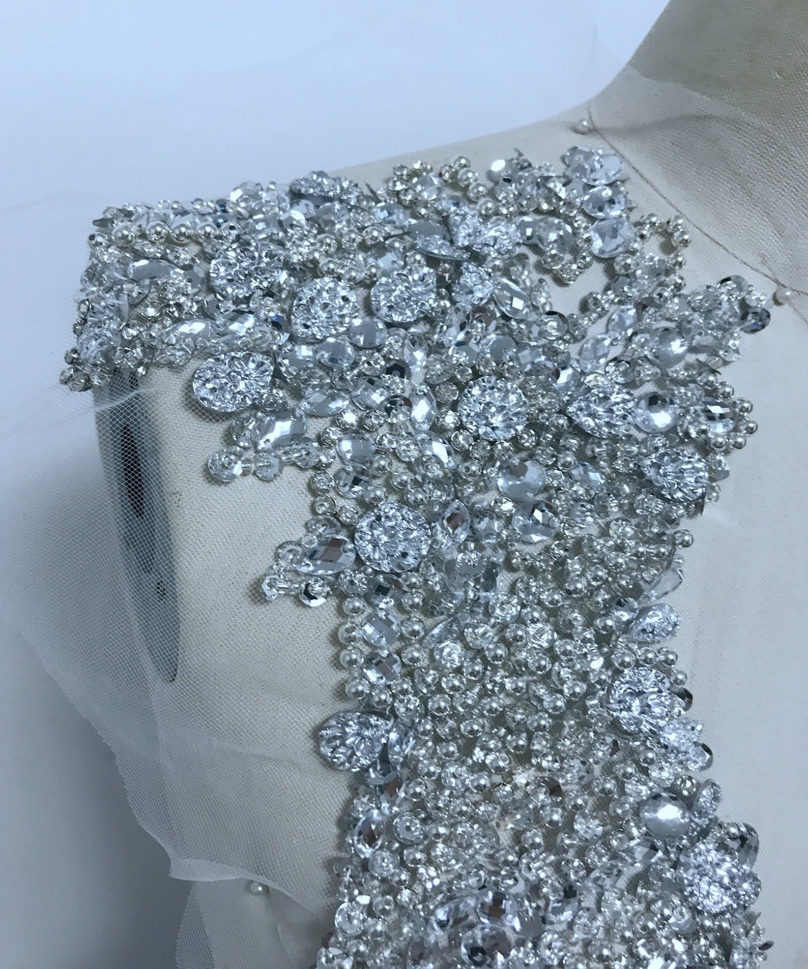 Gorgeous Rhinestone Applique on Mesh Bodice Patch Heavy - Etsy