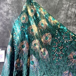 Peacock Feather Velvet Fabric, Sequin Velvet Fabric for Chinese Hanfu ...