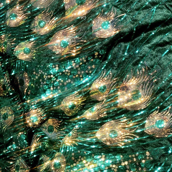 Peacock Feather Velvet Fabric