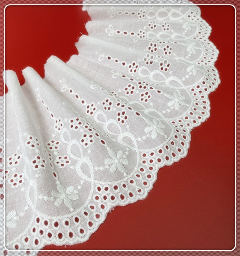 Floral Embroidery Cotton Eyelet Lace Trim With Scalloped Border Dress ...