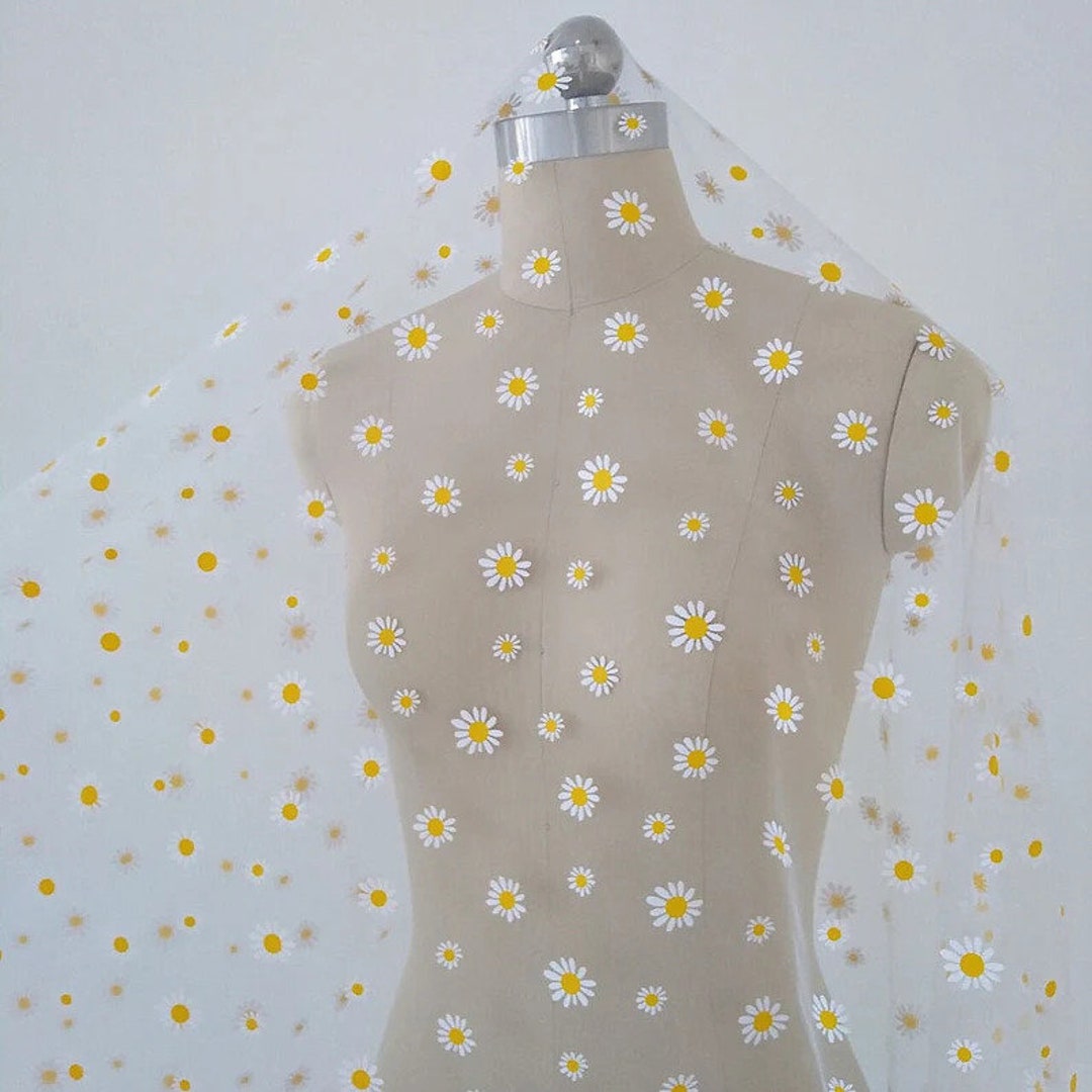 Daisy Lace Fabric, Daisy Print Tulle Mesh Lace Fabric, Daisy Floral ...