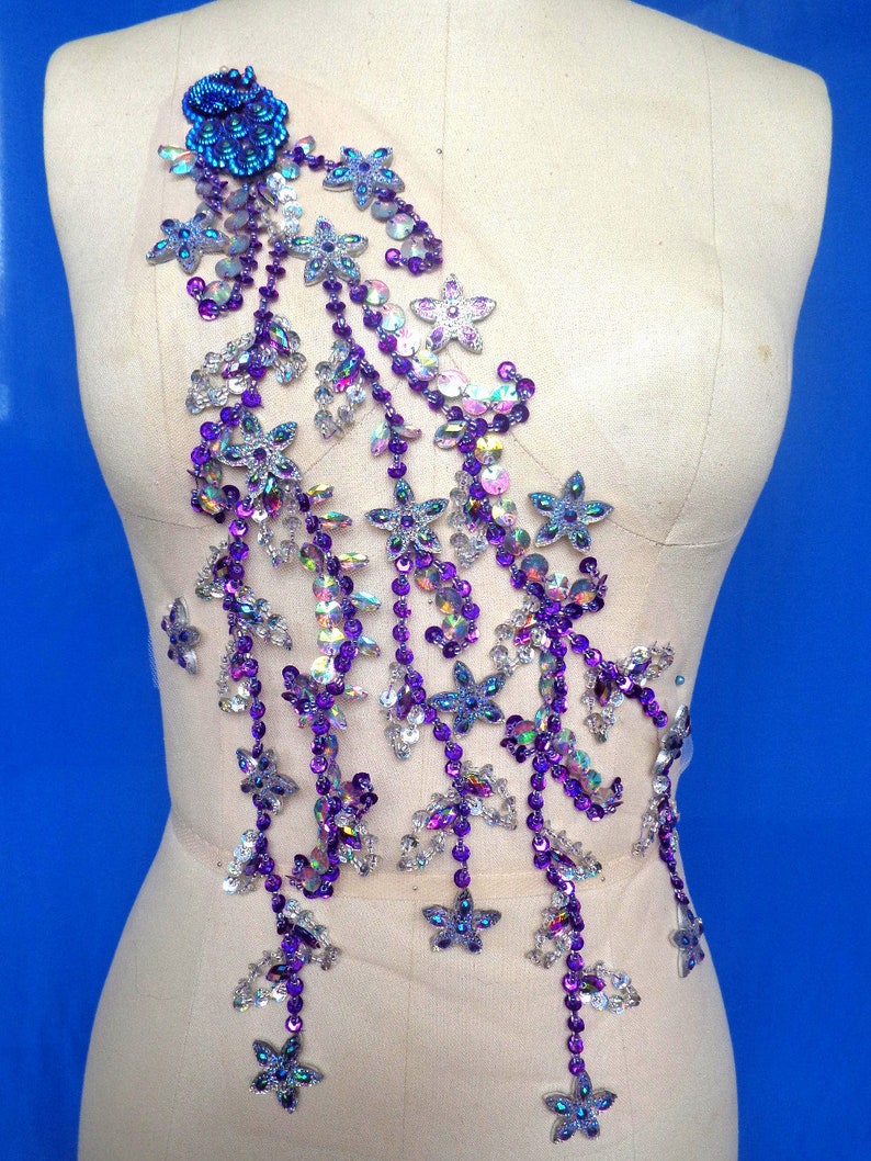 Blue/red/purple Beaded Applique, Beaded Applique Lace for Lyrical Dance ...