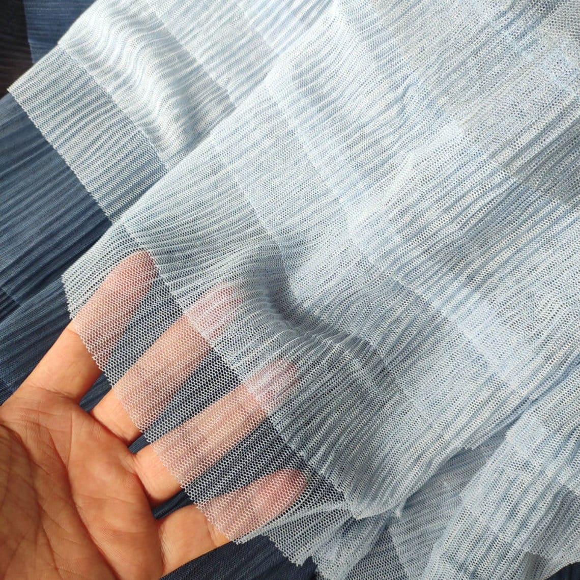 Blue Gray Ruffled Pleated Lace Fabric Soft Tulle Lace Wedding | Etsy