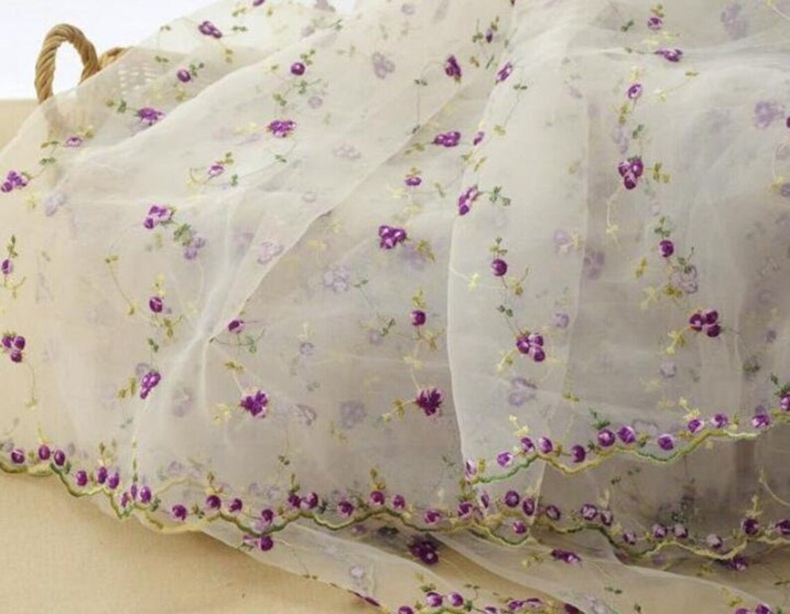 Adorable Rose Lace Fabric 3 Colors Rose Flower Embroidered Organza ...