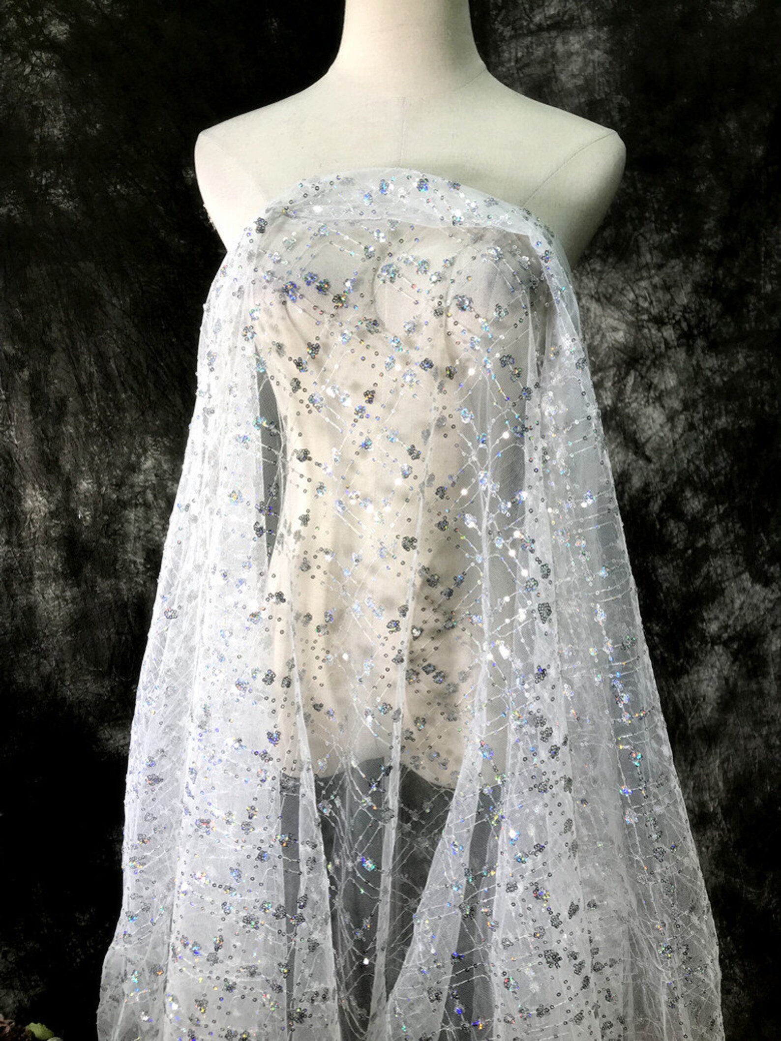 Glitter Sequins Lace Fabric in Grid Pattern Beautiful Soft - Etsy