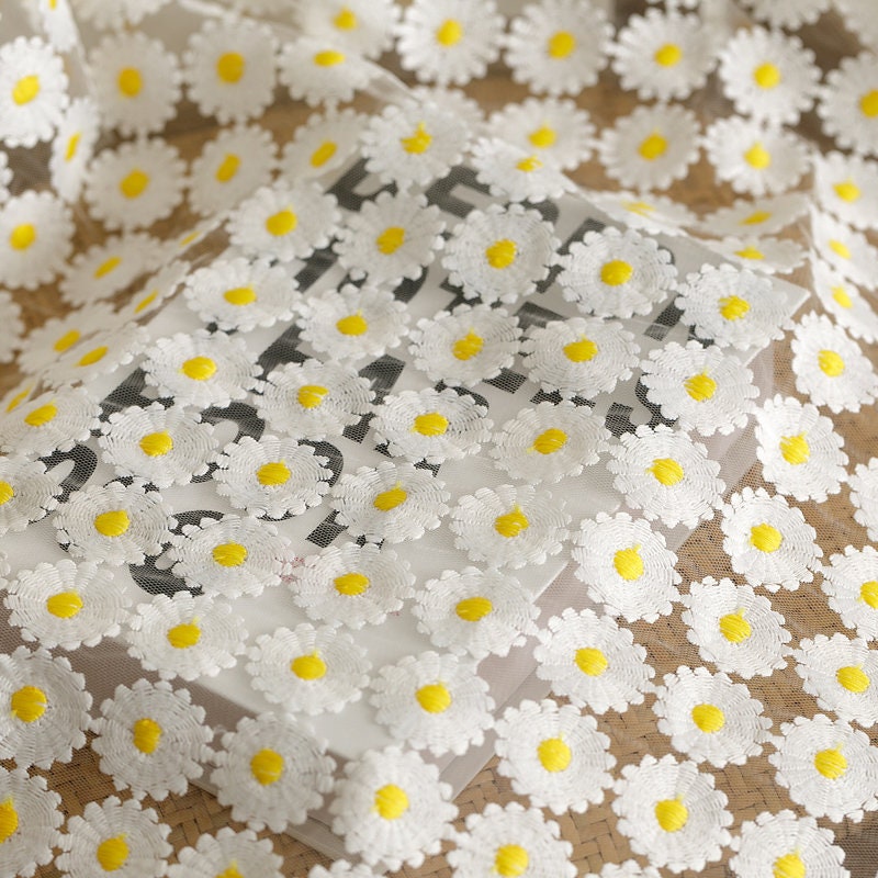 Daisy Flower Lace Fabric by Yard, Floral Tulle Fabric, Daisy ...