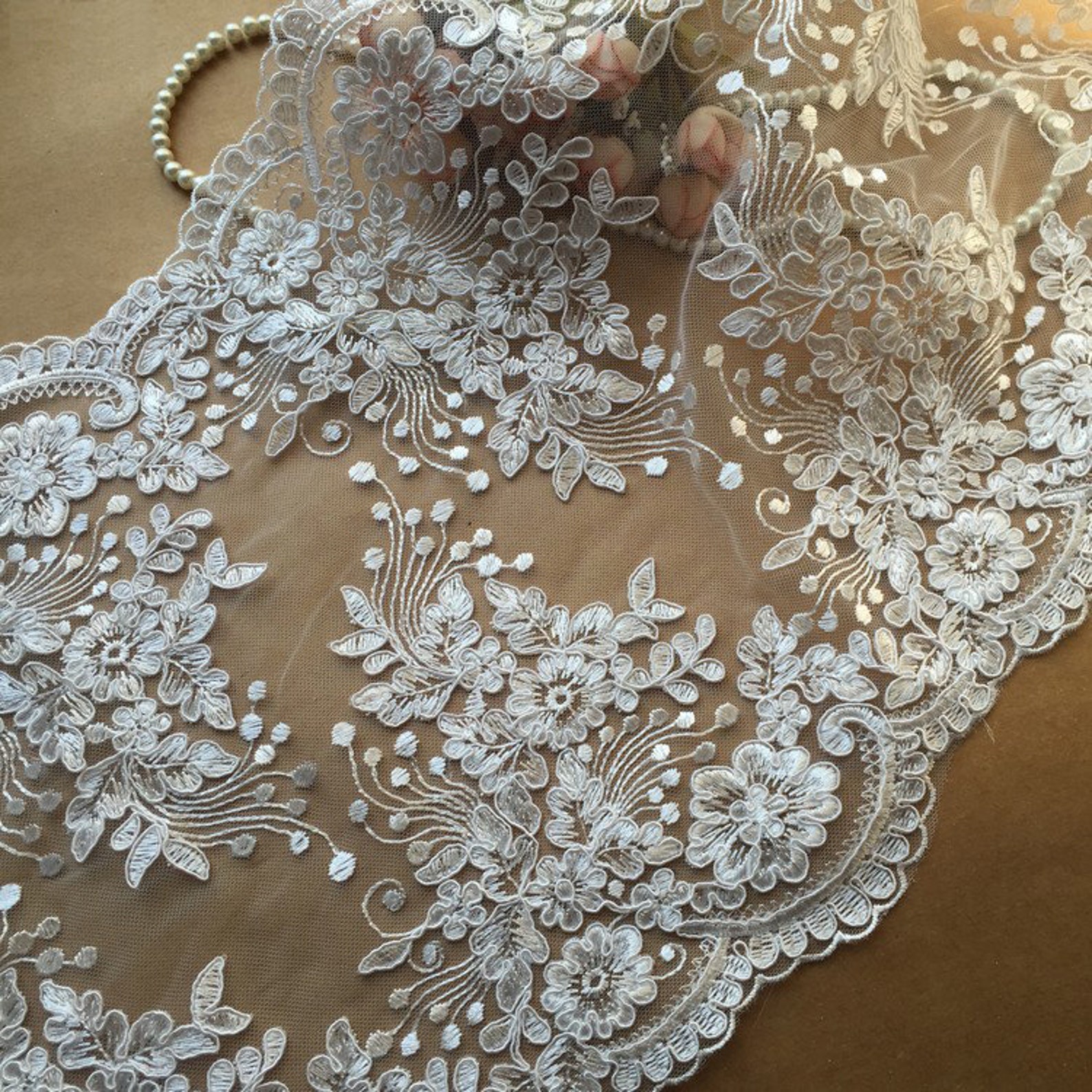 Beautiful Alencon Lace off White Cord Embroidered Scalloped Lace Trim ...