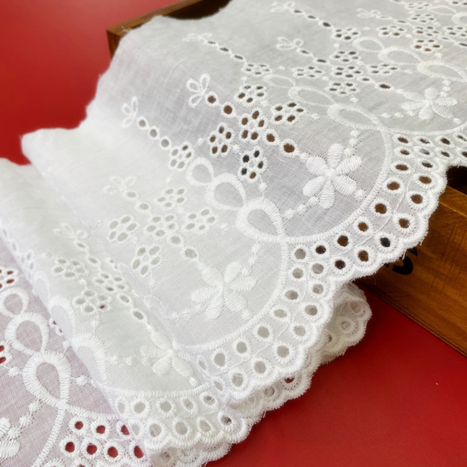 Floral Embroidery Cotton Eyelet Lace Trim With Scalloped Border Dress ...