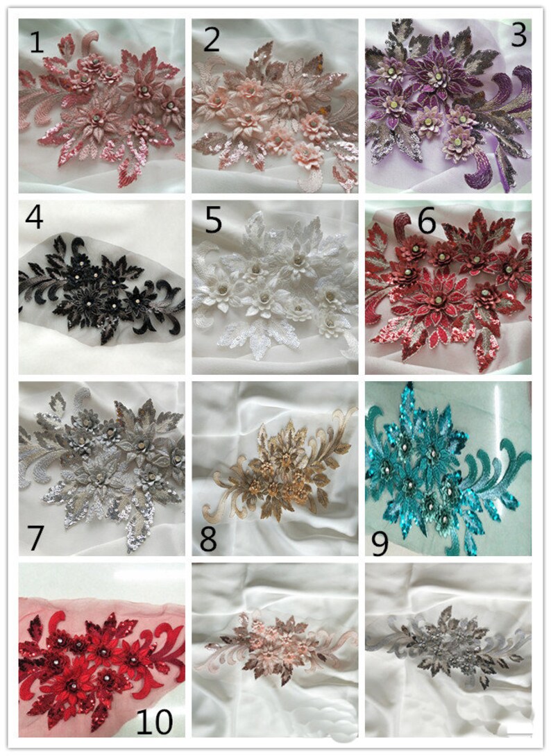 10 Colors Exquisite Rhinestone 3D Lace Applique Sequins - Etsy