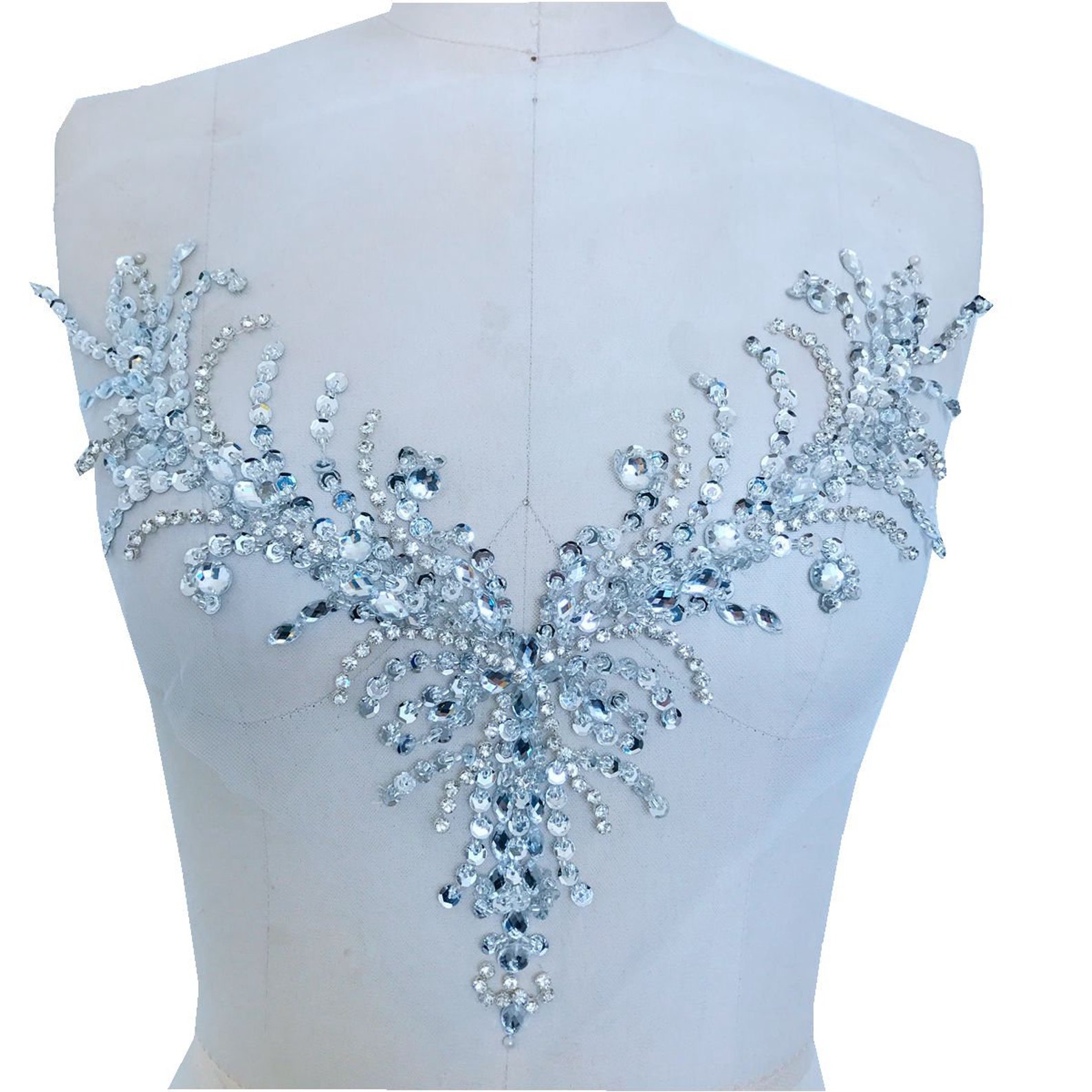 Sparkle Gold Silver Lace Bodice Applique Heavy Beaded Patch Rhinestone ...