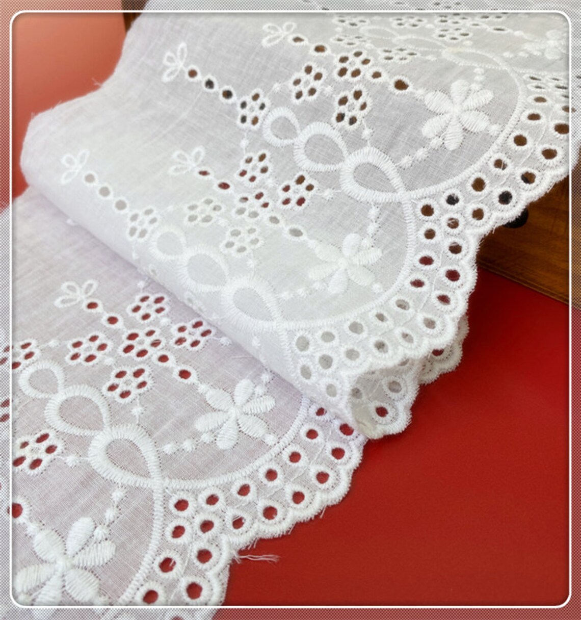 Floral Embroidery Cotton Eyelet Lace Trim With Scalloped Border Dress ...