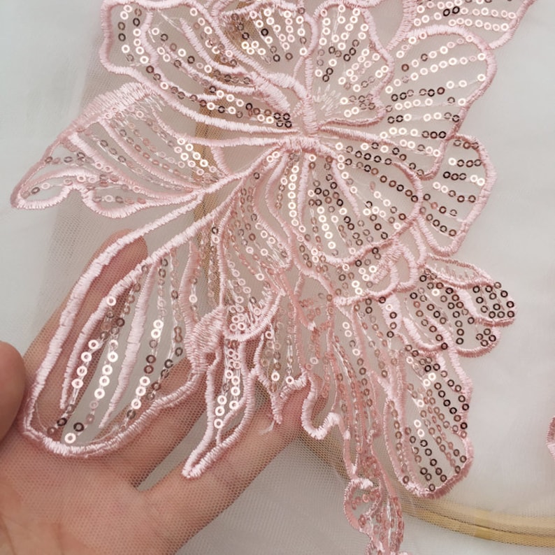 A pair of sequins lace applique In navy blue pink wine red | Etsy