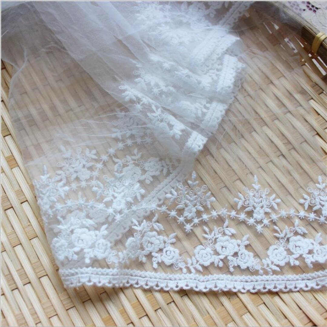 Rose Lace Trim White Delicate Embroidered Tulle Bridal Lace Trim 23 Cm ...