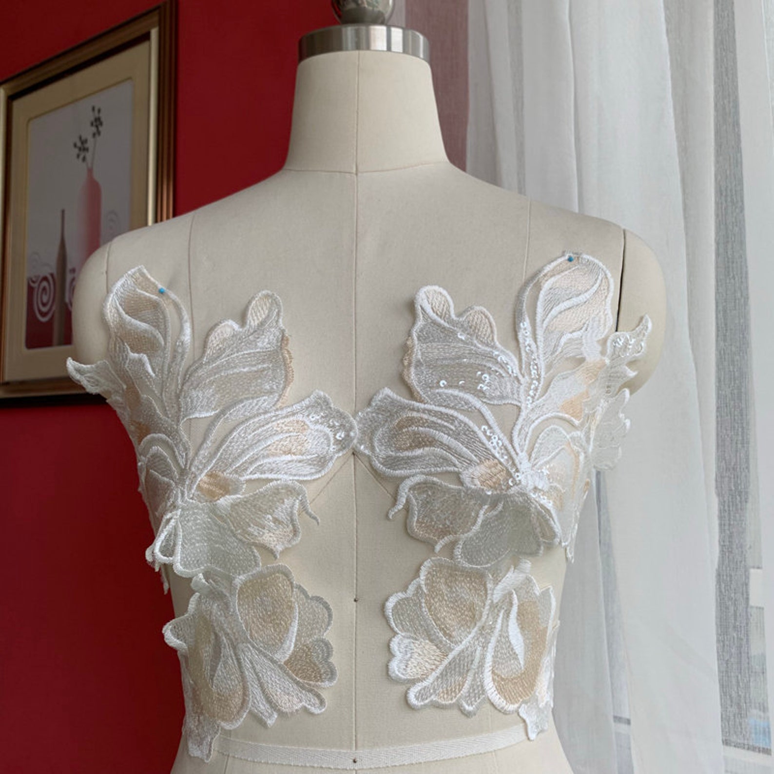 Two-tone Bridal Sequined Venice Lace Applique in Champagne and | Etsy