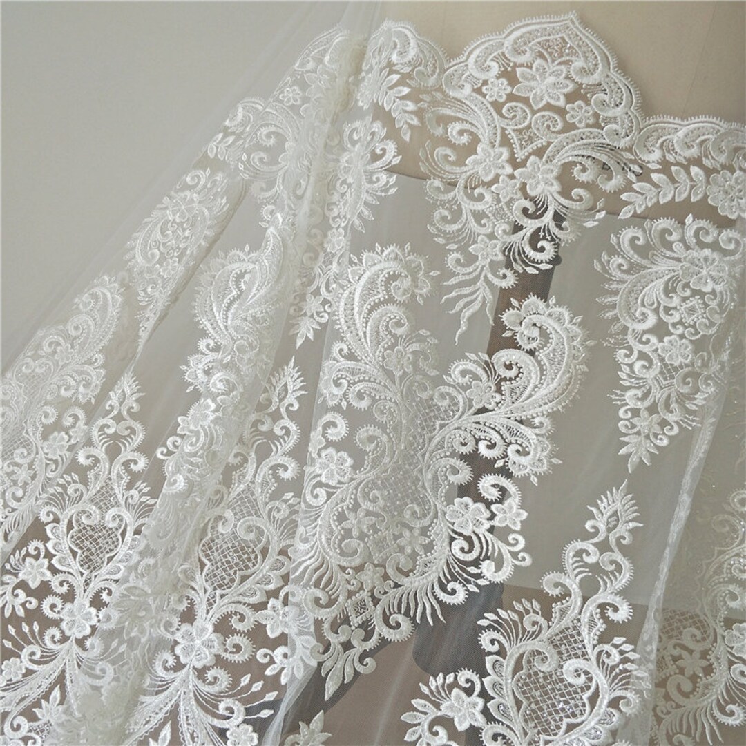 Delicate Rayon Couture Lace Fabric With Clear Sequin, Beading Bridal ...