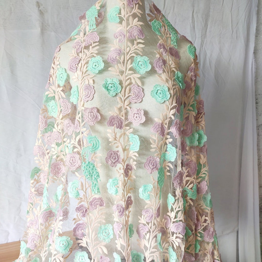 Rose Lace Fabric, Floral Lace Fabric, Embroidered Lace Fabric, Bridal ...