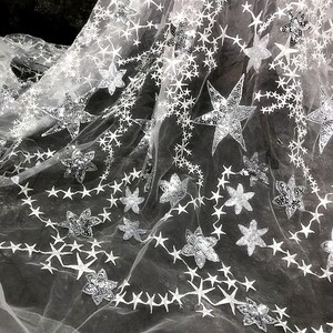Silver Stars Tulle Fabric, Star Lace Fabric, Embroidered Lace Fabric ...