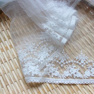 Rose Lace Trim White Delicate Embroidered Tulle Bridal Lace Trim 23 Cm ...