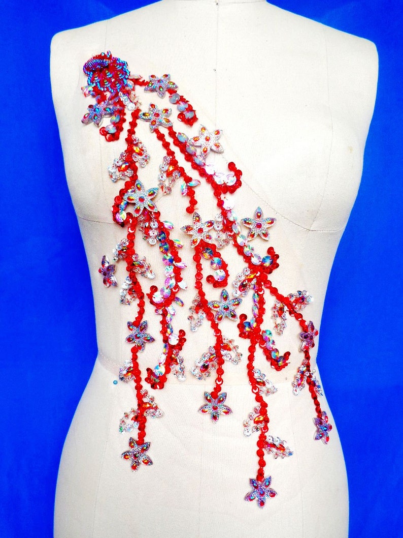 Blue/red/purple Beaded Applique, Beaded Applique Lace for Lyrical Dance ...
