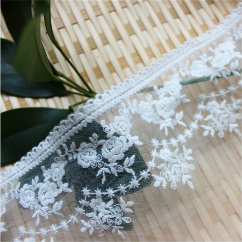 Rose Lace Trim White Delicate Embroidered Tulle Bridal Lace - Etsy