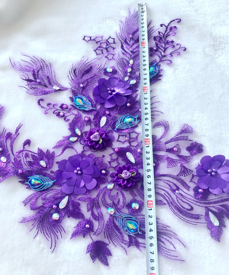 Beautiful Feather Lace Applique Beaded Rhinestone Bodice - Etsy