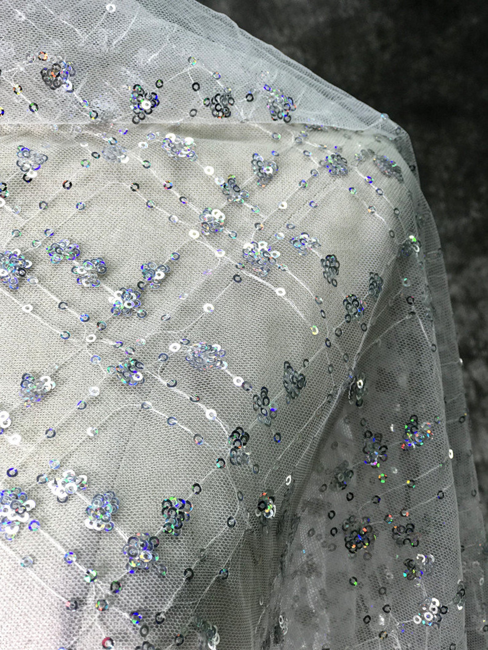 Glitter Sequins Lace Fabric in Grid Pattern Beautiful Soft - Etsy