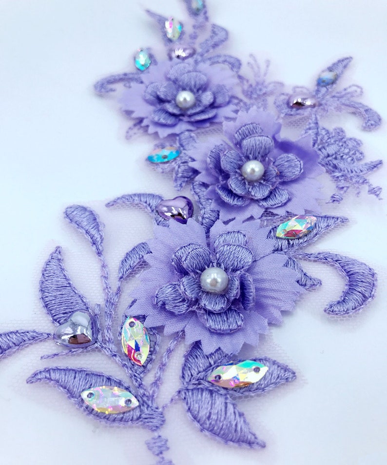 Pale Purple Lace Applique 3D Flowers Beaded Appliques - Etsy