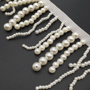 White Bead Fringe Tassel Trim, White Pearl Trim, White Beaded Trim ...