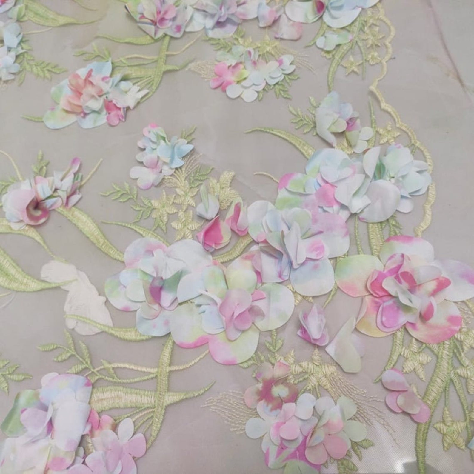 Beautiful 3D Flower Embroidered Lace Fabric Wedding Bridal Dress Fabric ...