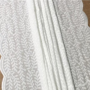 Leaf Pattern Cotton Lace Fabric, Cotton Embroidered Lace Fabric, Eyelet ...