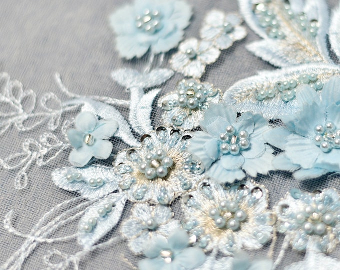 Light Blue Beaded Applique, Beaded Applique Lace Pair for Lyrical Dance ...